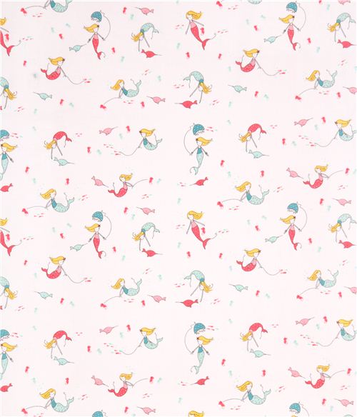 white Riley Blake mermaid sea fabric 'Saltwater' Fabric by Riley Blake ...