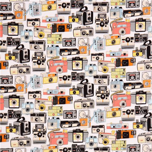 white Riley Blake retro photo camera fabric Geekly Chic Fabric by Riley ...