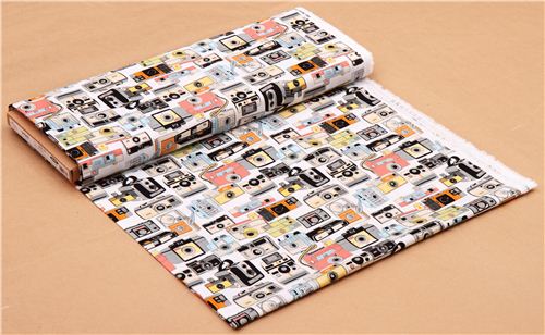 white Riley Blake retro photo camera fabric Geekly Chic Fabric by Riley ...