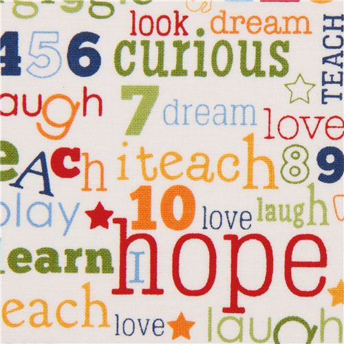 white Riley Blake words and numbers fabric from the USA Fabric by Riley ...
