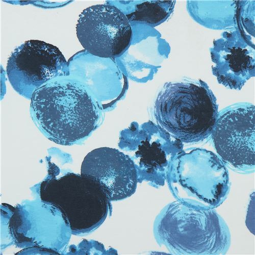 white Stof Fabrics knit fabric with blue bubbles Fabric by Japanese ...