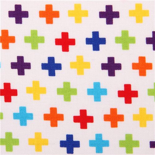 white Timeless Treasures colorful plus cross fabric Fabric by Timeless ...