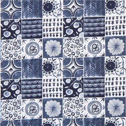 white and dark blue fabric square flower by Dear Stella USA Fabric by ...