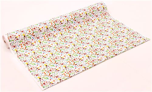 white animal bug apple nuts insect Kokka fabric Fabric by Kokka - modeS4u