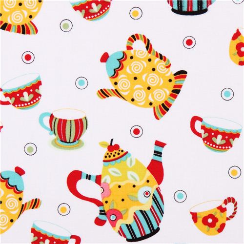 white coffee tea set fabric Sugar and Spice Fabric by Japanese Indie ...