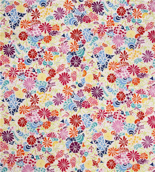 white colorful flower pattern fabric Robert Kaufman Ashton Road Fabric ...