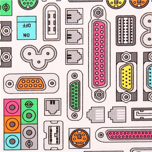 white computer connection retro fabric Robert Kaufman USA Fabric by ...