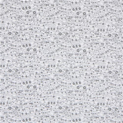 white construction vehicle and car fabric by Dear Stella - modeS4u