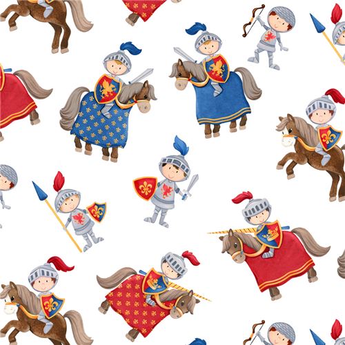 white fabric kids knight horse by Northcott Little Knights Quest Fabric ...