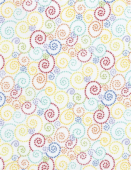 white fabric with colorful dot swirl insect by Timeless Treasures ...