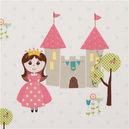 white fairy tale fabric with princess castle Riley Blake USA Fabric by ...