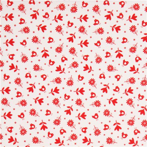 white flannel fabric red birds flowers Robert Kaufman Fabric by Robert ...