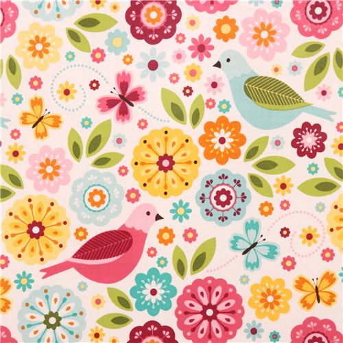 white flower bird butterfly laminate fabric Riley Blake Fabric by Riley ...
