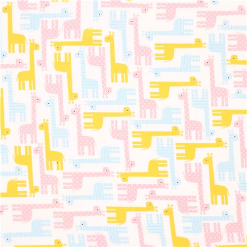 white giraffe animal flannel fabric pastel Robert Kaufman Fabric by ...