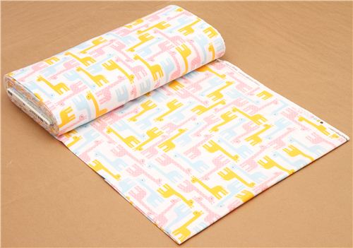 white giraffe animal flannel fabric pastel Robert Kaufman Fabric by ...