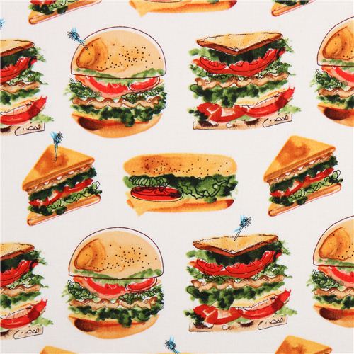 white hamburger Fast Food fabric Robert Kaufman Let's Do Lunch Fabric ...