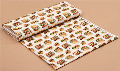 white hamburger Fast Food fabric Robert Kaufman Let's Do Lunch Fabric ...