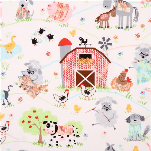 white knitting sheep farm animals Timeless Treasures fabric USA Fabric ...