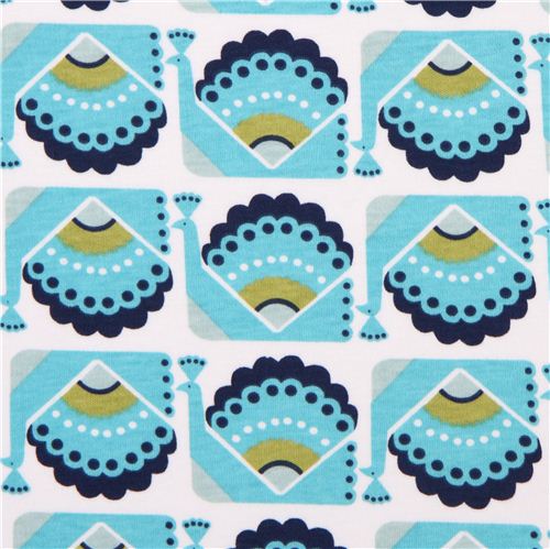 white monaluna geo peacock organic stretch knit fabric Preen Knit ...