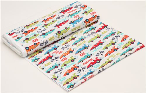 white racing car fabric for boys Faster Michael Miller USA Fabric by ...