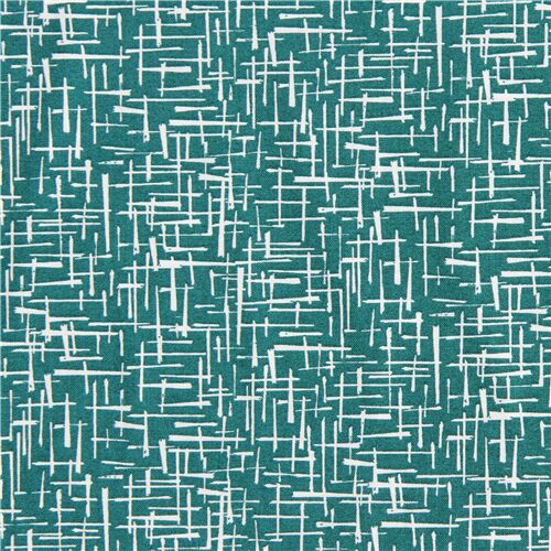 white short intersecting lines on green cotton fabric by Robert Kaufman ...