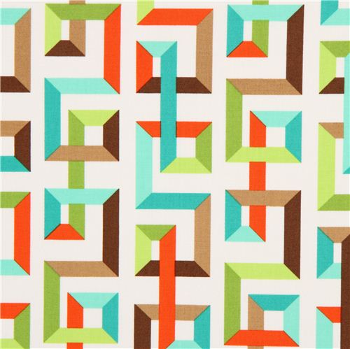white square pattern fabric green turquoiseby Robert Kaufman Fabric by ...