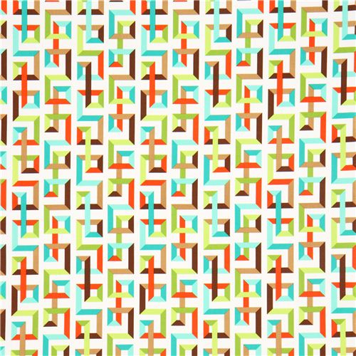 white square pattern fabric green turquoiseby Robert Kaufman Fabric by ...