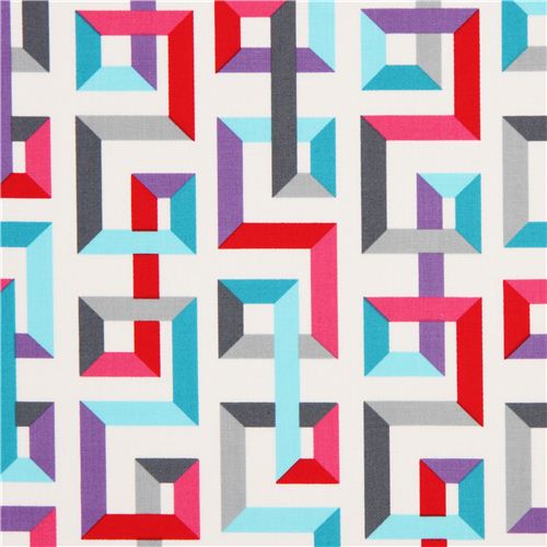 white square pattern fabric grey pink by Robert Kaufman Fabric by ...