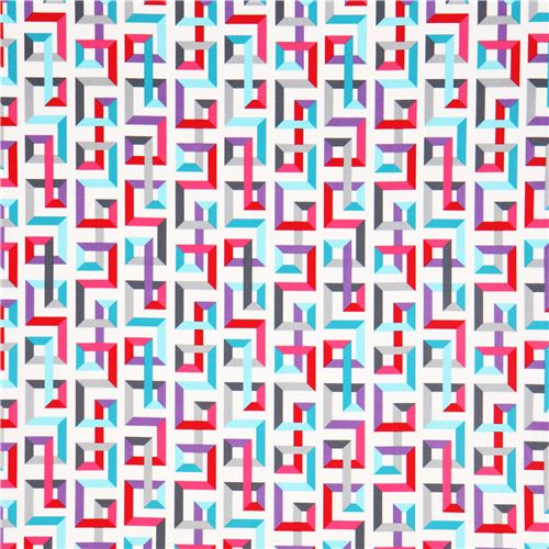 white square pattern fabric grey pink by Robert Kaufman Fabric by ...