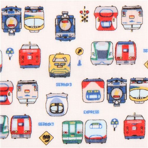 white train Shinkansen cotton fabric for boys from Japan Fabric by ...