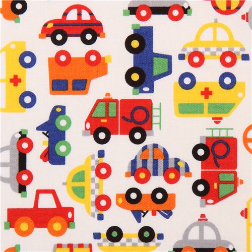 white vehicle car fabric for boys by Kokka from Japan Fabric by Kokka ...