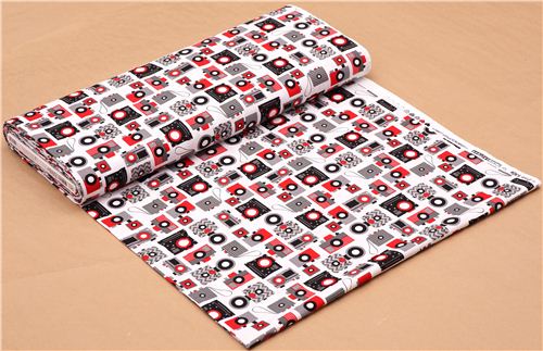 white vintage grey camera retro fabric Robert Kaufman USA Fabric by ...
