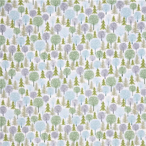 white winter forest tree flower fabric Holiday Cheer Fabric by Japanese ...