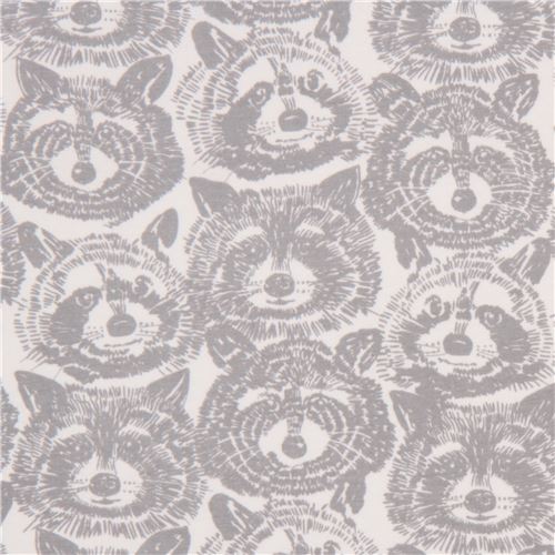 white with grey raccoon knit fabric Alexander Henry Rocky Raccoon ...