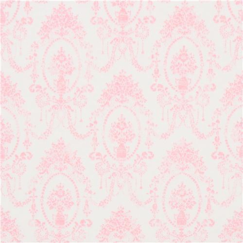 whtie Moda fabric with pink flowers and frames Fabric by Japanese Indie ...