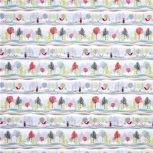 winter forest tree stripe fabric Holiday Cheer Fabric by Japanese Indie ...