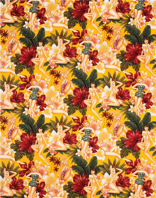 yellow Island Girls Pin up women fabric Alexander Henry Fabric by ...