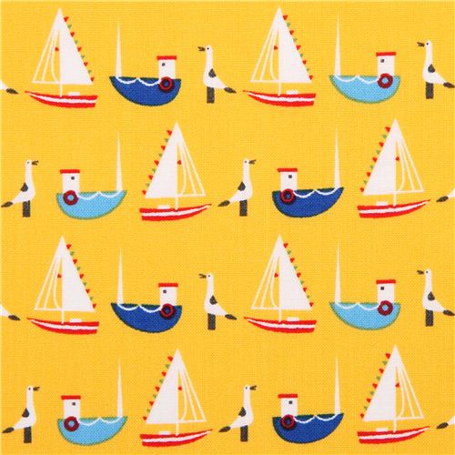 yellow Timeless Treasures sailing ship maritime fabric USA Fabric by ...