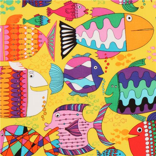 yellow comic fish animal fabric by Timeless Treasures Fabric by ...
