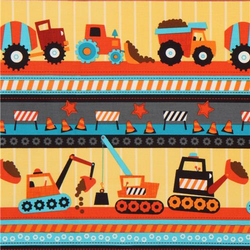 yellow construction vehicle stripe fabric Timeless Treasures Fabric by ...