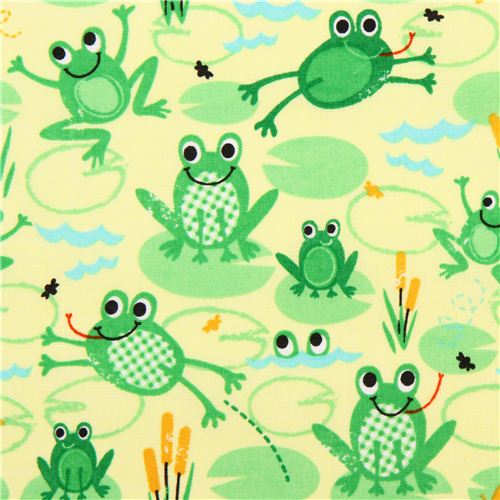 yellow frog organic fabric Timeless Treasures Fabric by Timeless ...