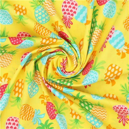 yellow fruit fabric with pineapples by Trans-Pacific Textiles - modeS4u