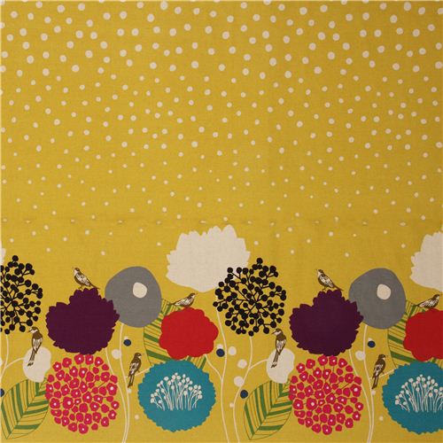 Yellow Wildflower Echino Laminate Fabric Bird Flower Fabric By Echino Fabrics Modes4u